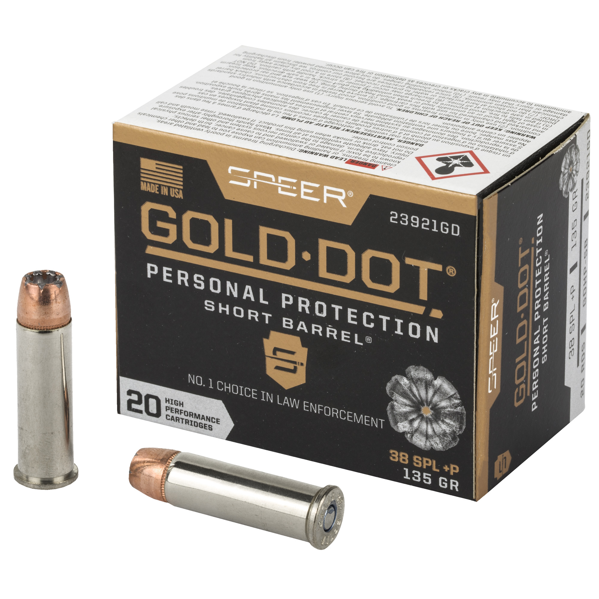 Speer Gold Dot .38 Special +P 135gr HP Short Barrel – 20rd Box / 200rd Case